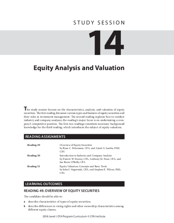 (PDF) Equity Analysis and Valuation Reading 50 Introduction to Industry and Company Analysis ...