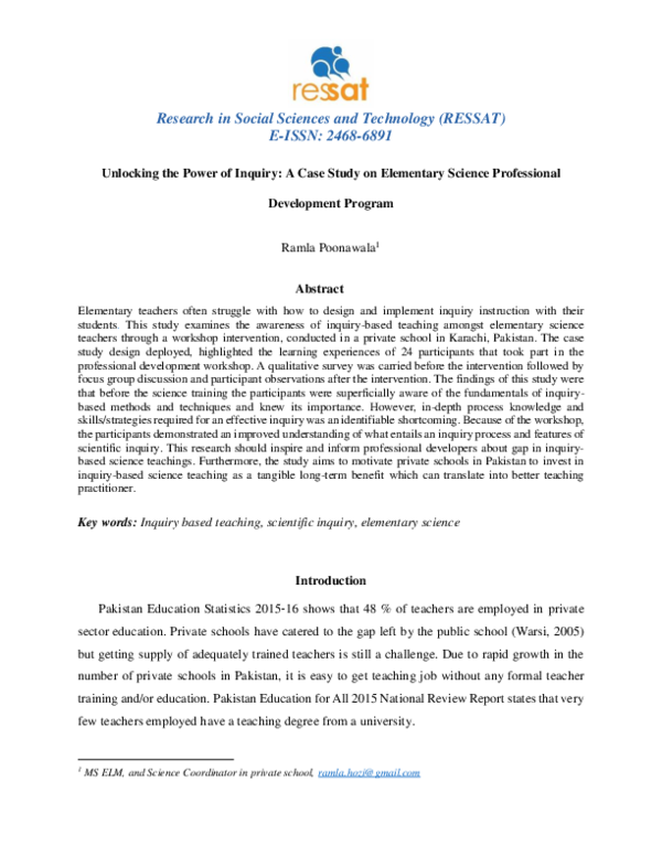 (PDF) Unlocking the Power of Inquiry: A Case Study on Elementary ...