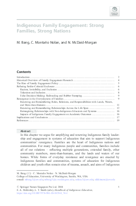 (PDF) Indigenous Family Engagement: Strong Families, Strong Nations