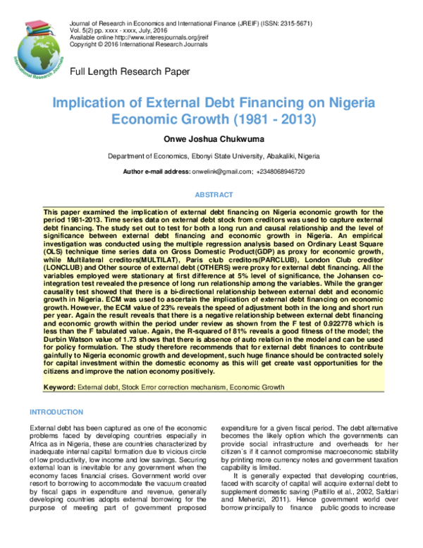 (PDF) Implication of External Debt Financing on Nigeria Economic Growth ...