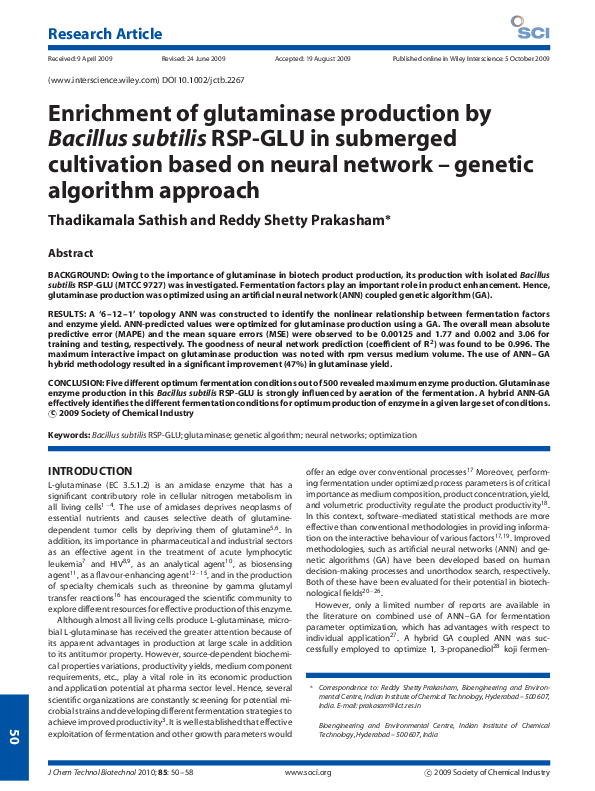 (PDF) Enrichment of glutaminase production by Bacillus subtilis RSP-GLU ...