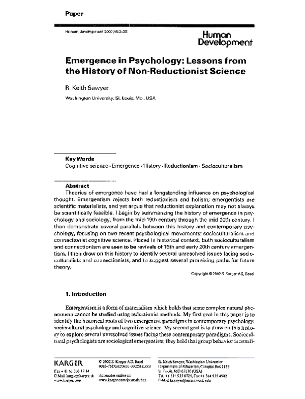 (PDF) Emergence in psychology: Lessons from the history of non ...