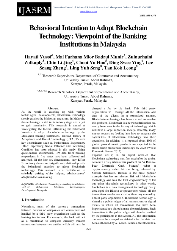 (PDF) Behavioral Intention to Adopt Blockchain Technology: Viewpoint of the Banking Institutions ...