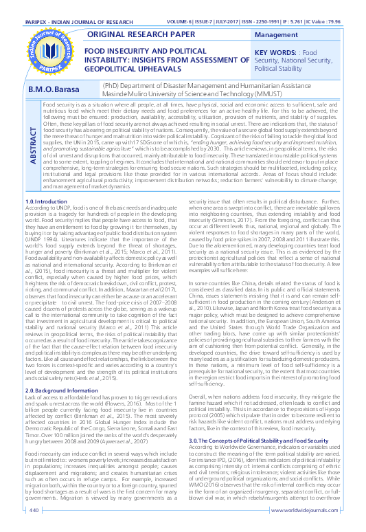 (PDF) FOOD INSECURITY AND POLITICAL INSTABILITY: INSIGHTS FROM ...