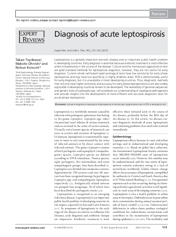 Pdf Diagnosis Of Acute Leptospirosis