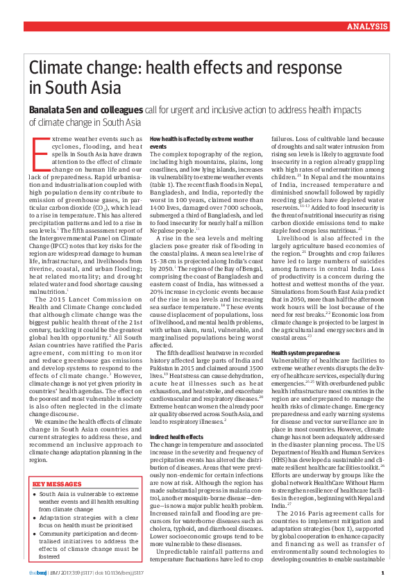 (PDF) Climate change: health effects and response in South Asia