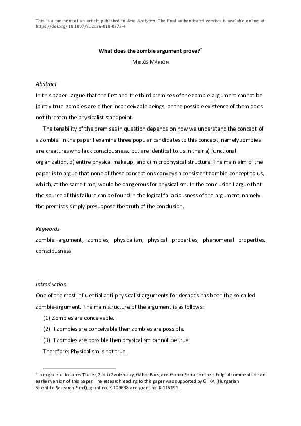 (PDF) What does the zombie argument prove