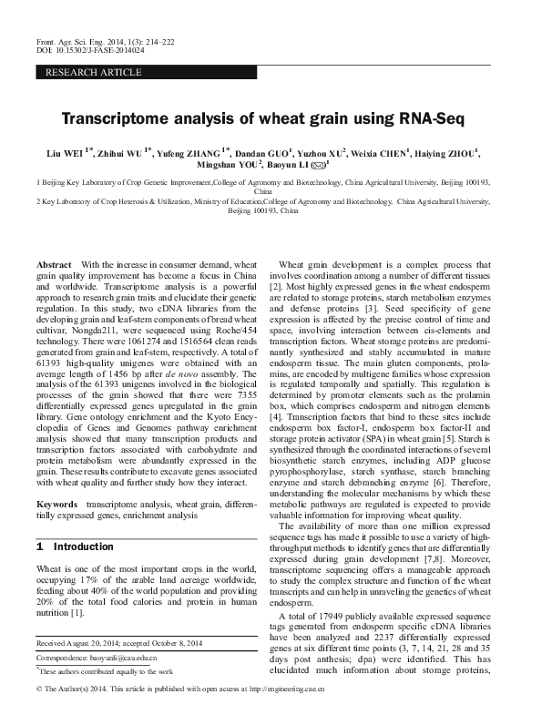 (PDF) Transcriptome analysis of wheat grain using RNA-Seq