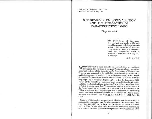 (PDF) Wittgenstein on Contradiction and the Philosophy of Paraconsistent Logic