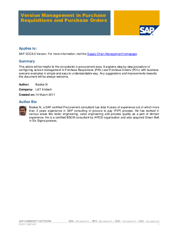 (PDF) SAP COMMUNITY NETWORK Version Management in Purchase Requisitions ...