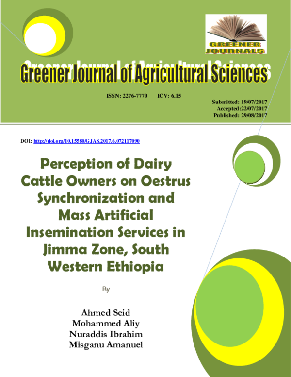 Pdf Perception Of Dairy Cattle Owners On Oestrus Synchronization And Mass Artificial