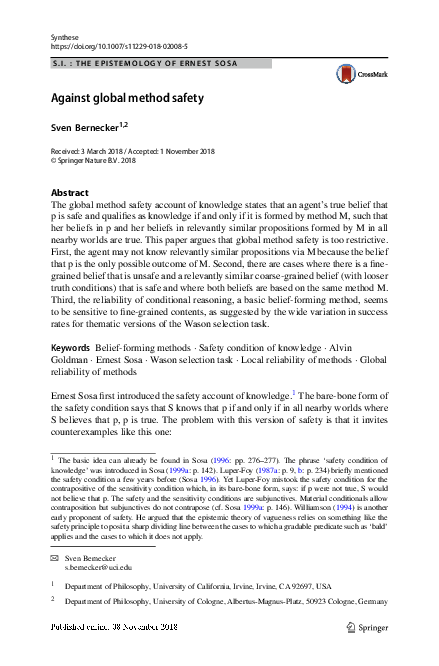 (PDF) Against Global Method Safety (Synthese 2018)