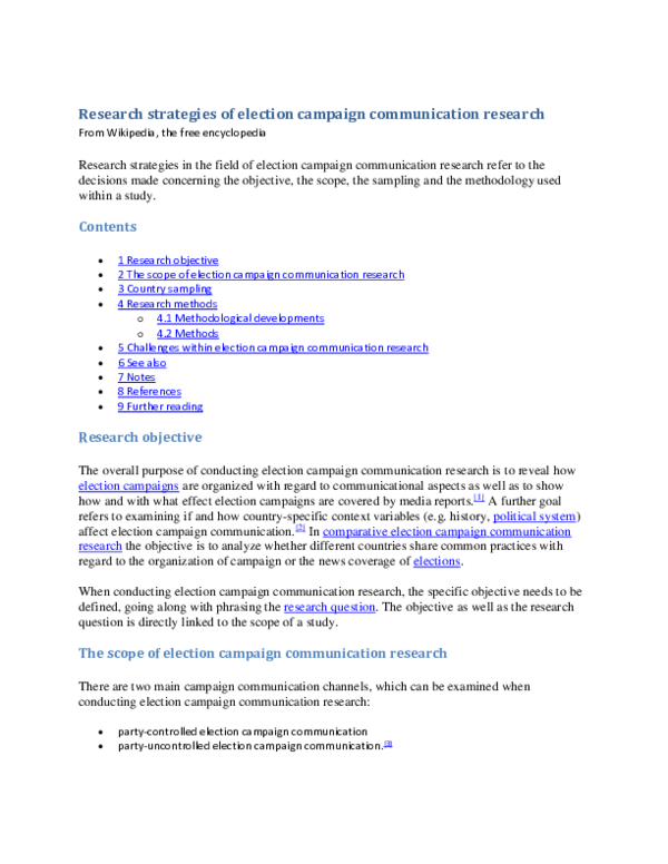 (DOC) Research strategies of election campaign communication research