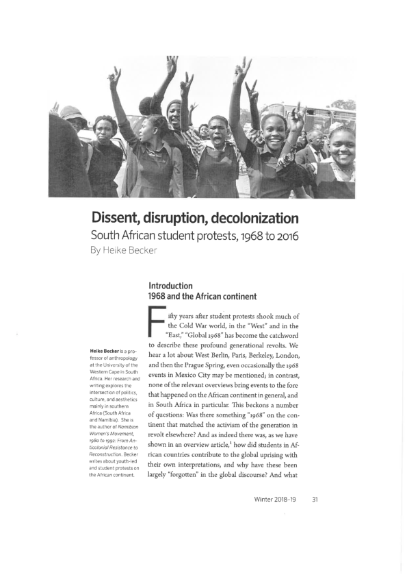 (PDF) Dissent, Disruption, Decolonization: South African student ...