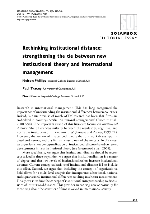 (PDF) Rethinking institutional distance: strengthening the tie between ...