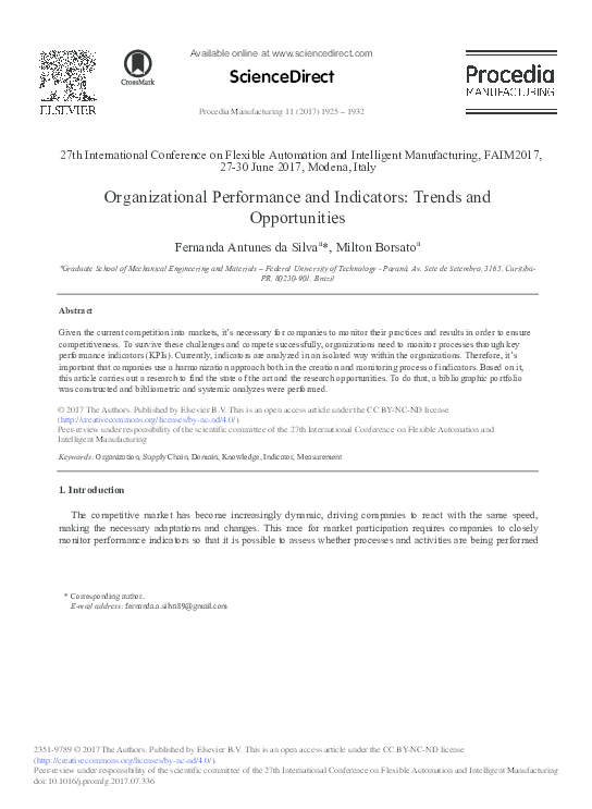 (PDF) Organizational Performance and Indicators: Trends and Opportunities