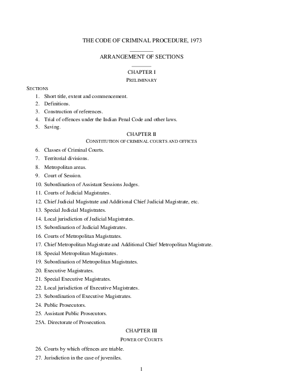 (PDF) THE CODE OF CRIMINAL PROCEDURE, 1973 ________ ARRANGEMENT OF SECTIONS