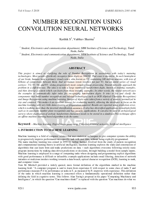 Pdf Number Recognition Using Convolution Neural Networks