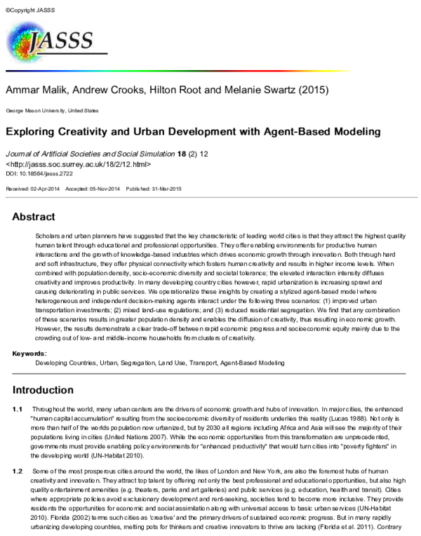 (PDF) Exploring Creativity and Urban Development with Agent-Based Modeling