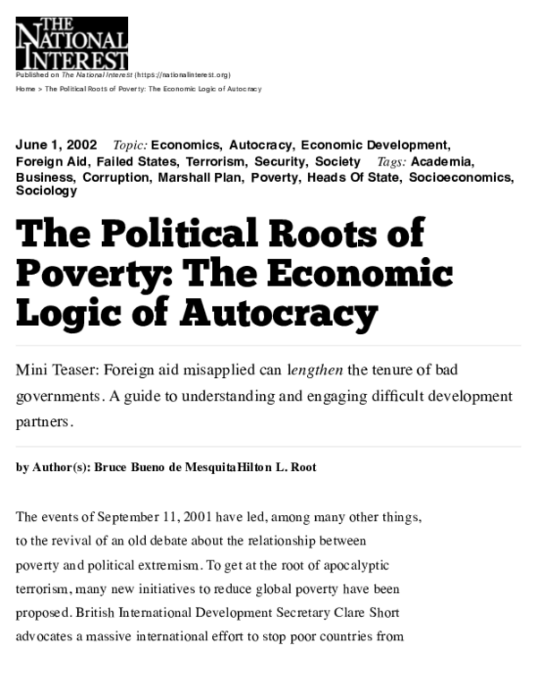 (PDF) The Political Roots of Poverty: The Economic Logic of Autocracy