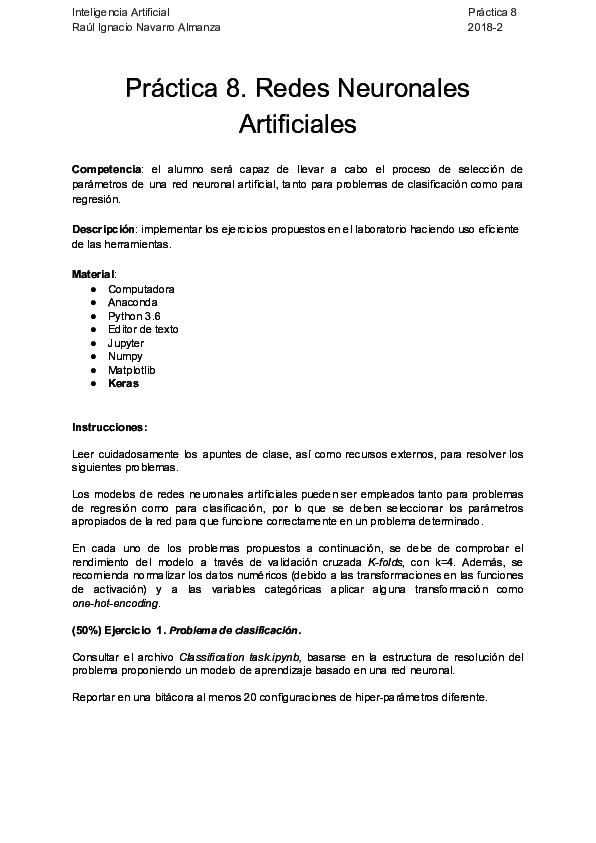 (PDF) Práctica 8 Redes Neuronales