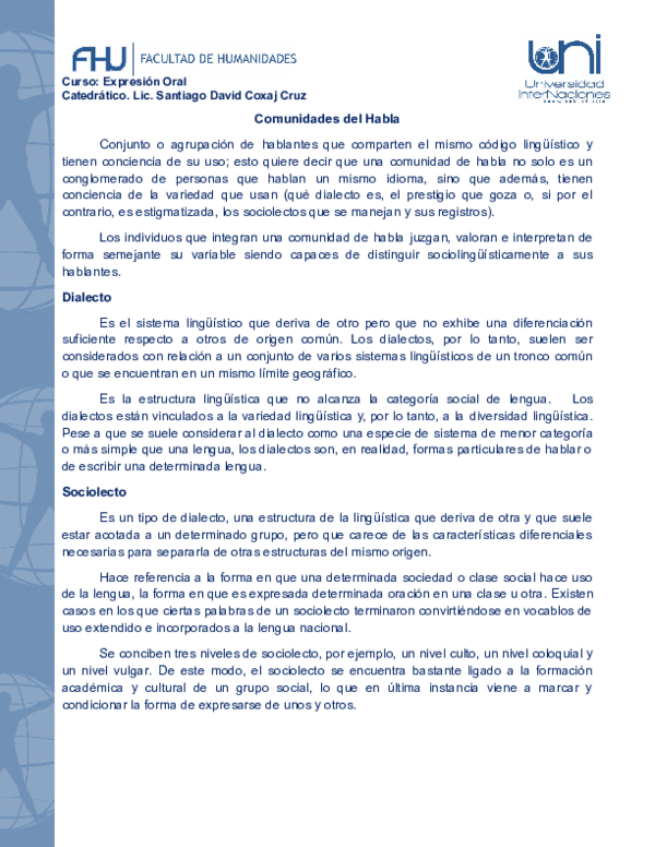 (DOC) Comunidades del Habla