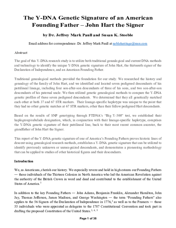 (PDF) The Y-DNA Genetic Signature of an American Founding Father – John ...