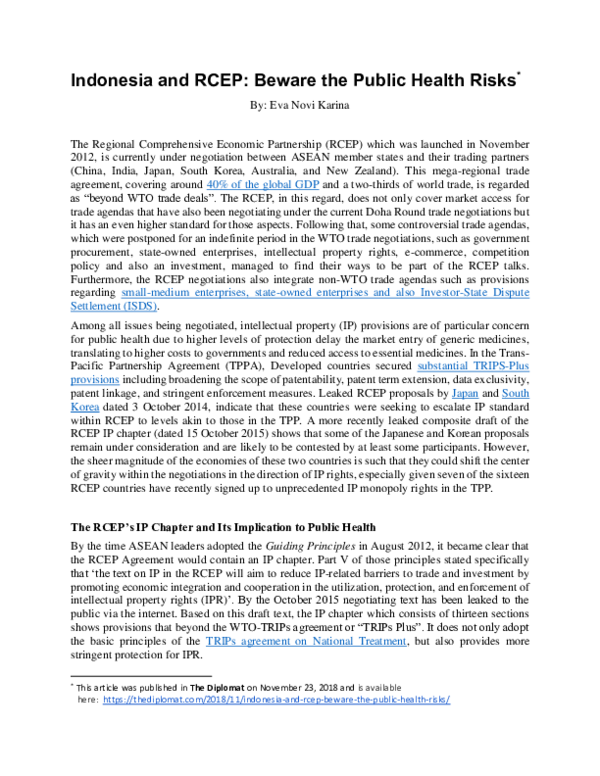 (PDF) Indonesia and RCEP: Beware the Public Health Risks