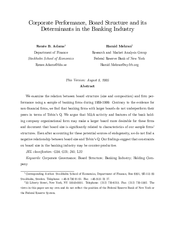 (PDF) Corporate Performance, Board Structure and its Determinants in ...