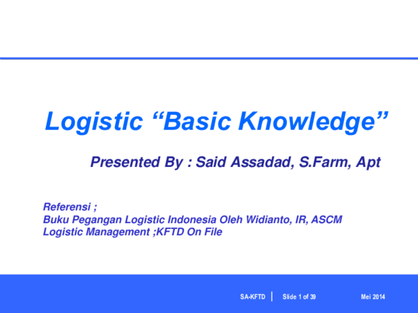 (PDF) Logistic " Basic Knowledge " Logistic Management ;KFTD On File