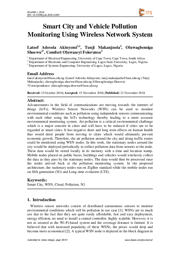 (PDF) Smart City and Vehicle Pollution Monitoring Using Wireless ...