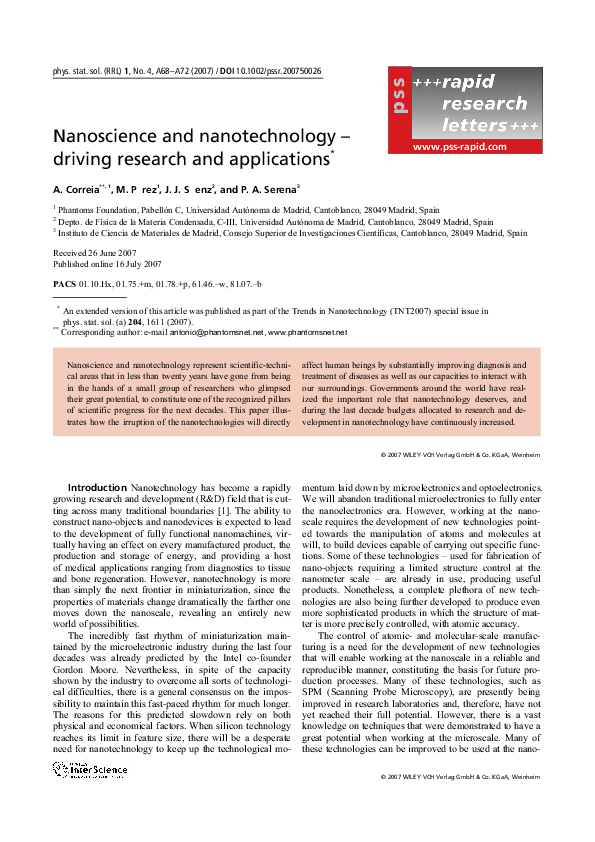 (PDF) Nanoscience and nanotechnology – driving research and applications