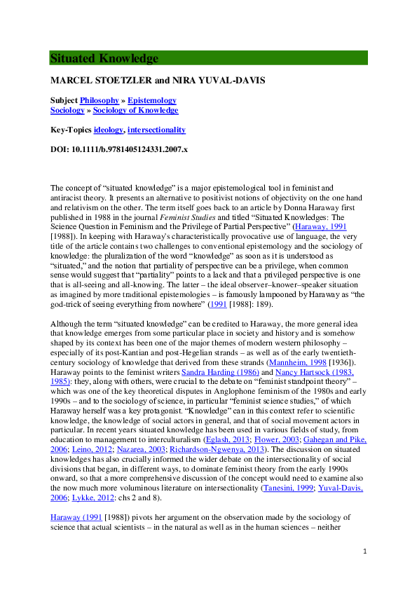 (PDF) Situated Knowledge