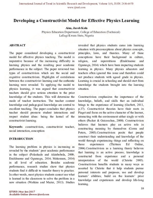 (PDF) Developing a Constructivist Model for Effective Physics Learning