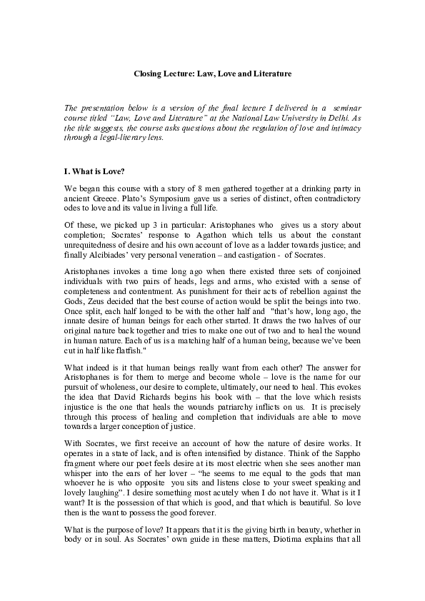 (PDF) Closing Lecture: Law, Love and Literature