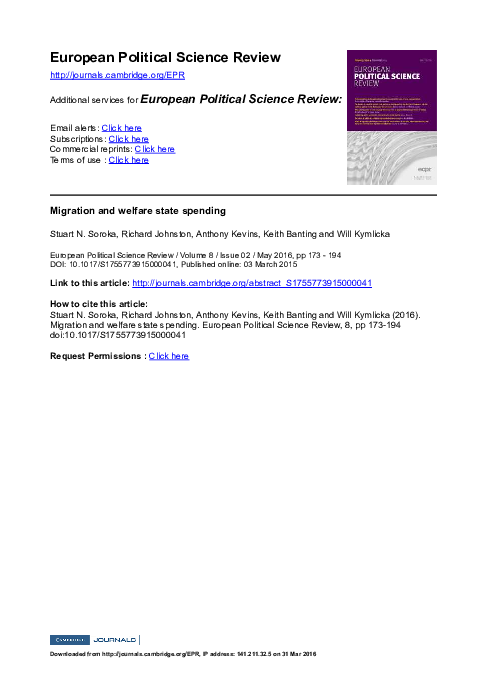 (PDF) Migration and welfare state spending (2016)