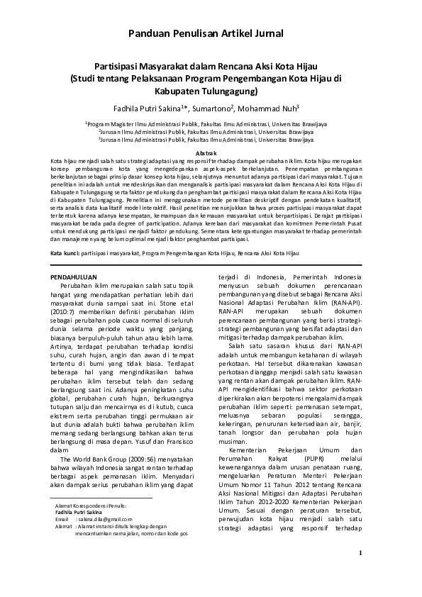 (DOC) Partisipasi Masyarakat dalam Rencana Aksi Kota Hijau (Studi tentang Pelaksanaan Program ...