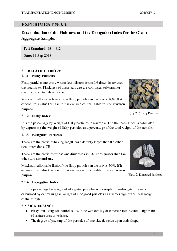 Pdf Determination Of The Flakiness And The Elongation Index For The Given Aggregate Sample
