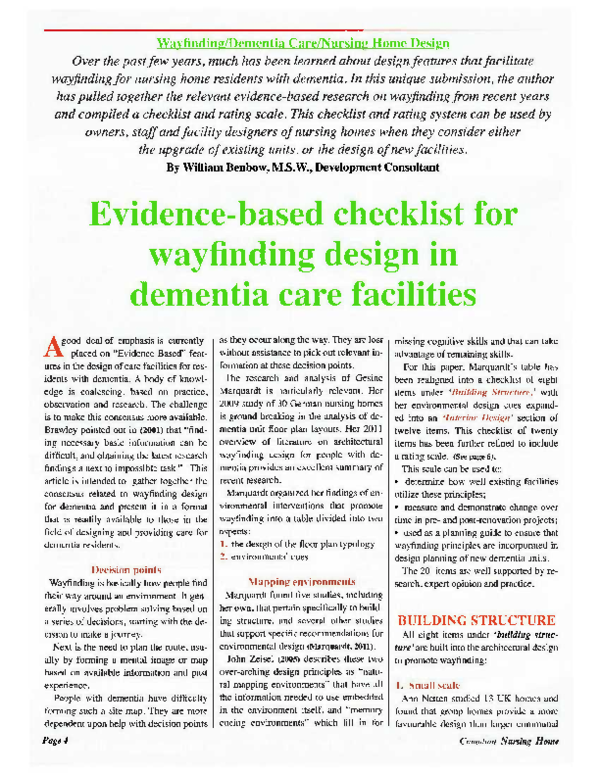 (PDF) Evidence-based checklist for wayfinding design in dementia care ...