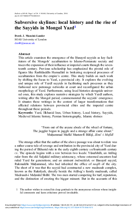 (PDF) Subversive skylines: local history and the rise of the Sayyids in ...