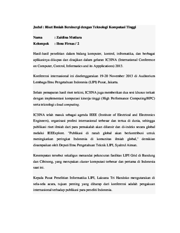 (DOC) Judul : Riset Ilmiah Bersinergi dengan Teknologi Komputasi Tinggi ...