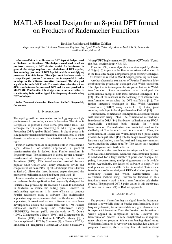 (PDF) MATLAB based Design for an 8-point DFT formed on Products of ...