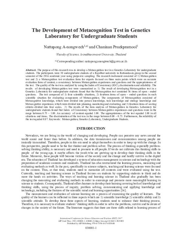 (PDF) The Development of Metacognition Test in Genetics Laboratory for ...