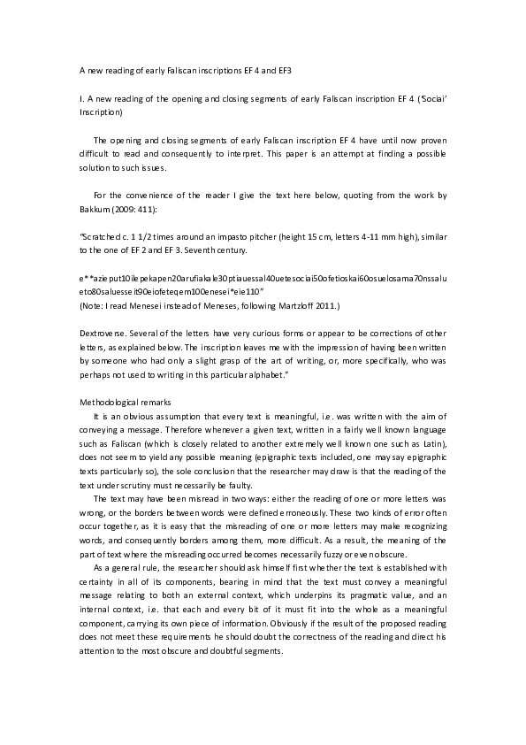 (DOC) A new reading of early Faliscan inscriptions EF 4 and EF3