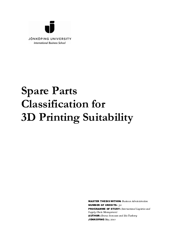 (PDF) Spare Parts Classification for 3D Printing Suitability