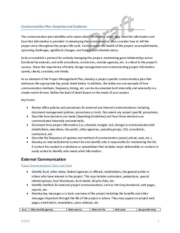 (DOC) Communication Plan Template and Guidance