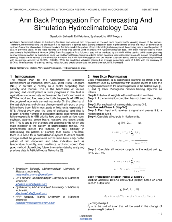 Pdf Ann Back Propagation For Forecasting And Simulation