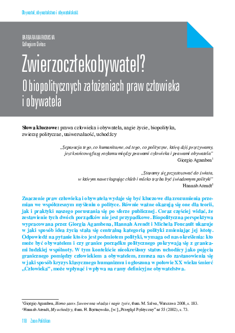 (PDF) Zwierzoczłekobywatel? O biopolitycznych założeniach praw ...