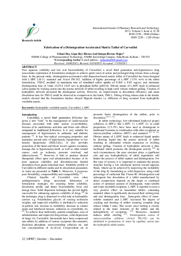 (PDF) Fabrication of a Disintegration-Accelerated Matrix Tablet of ...