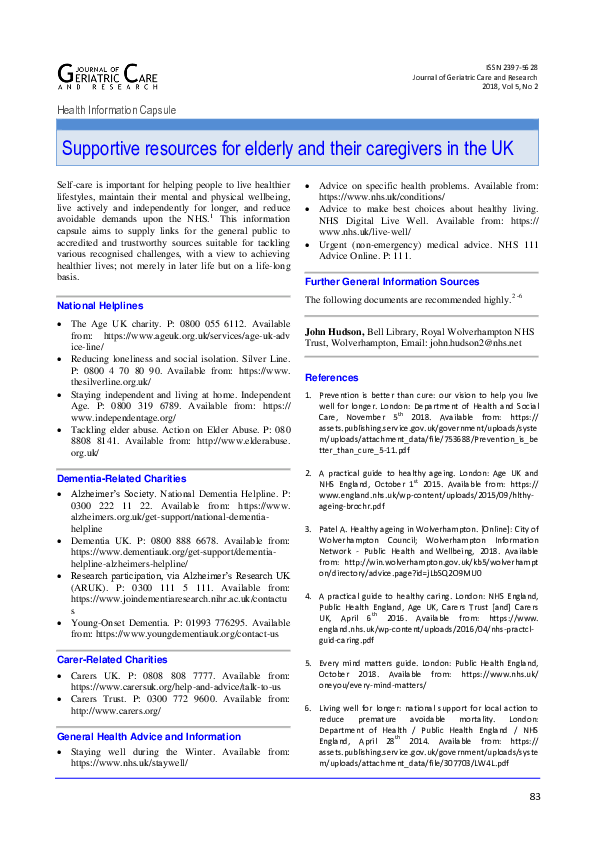 (PDF) Supportive resources for elderly and their caregivers in the UK ...